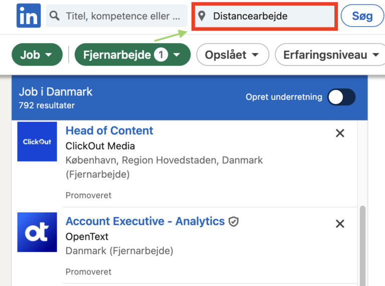 Sådan finder du 1.000+ remote jobs i Danmark med LinkedIn